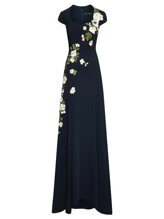 Oscar De La Renta Cherry Blossom Embroidered Gown - Red