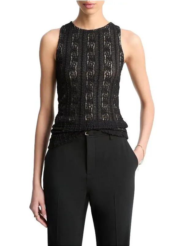 Vince Smocked Lace Shell - Black