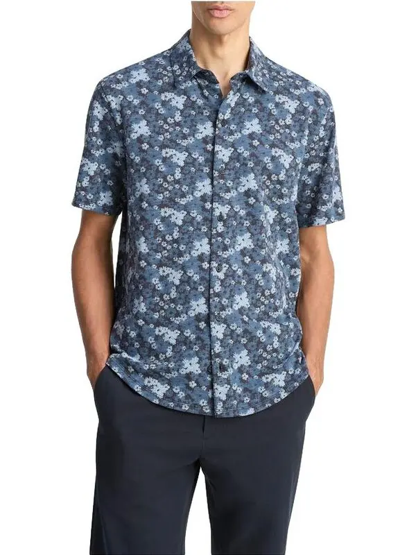 Vince Slub Cotton Short-sleeve Button-front Shirt - Floral