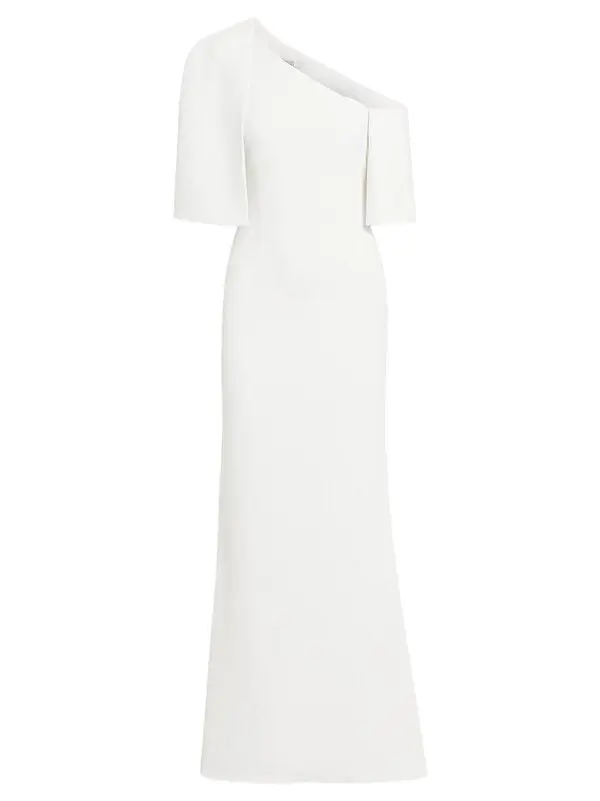 Badgley Mischka One-shoulder Crepe Gown - White