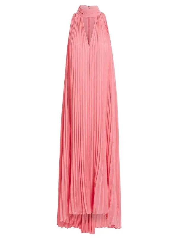 Badgley Mischka Cutout Pleated Chiffon Maxi Dress - Pink