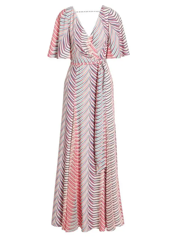 Badgley Mischka Printed Crepe De Chine Maxi Dress - Coral