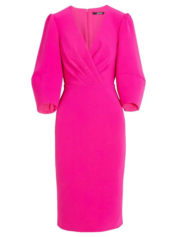 Badgley Mischka Draped Crepe Midi Dress - Bright Pink