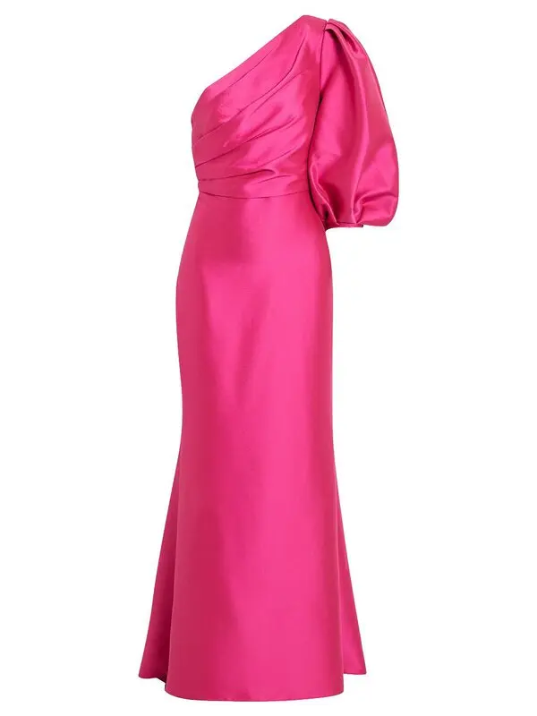 Badgley Mischka One-sleeve Draped Faille Gown - Bright Pink