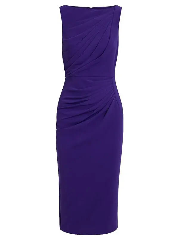 Badgley Mischka Draped Crepe Midi Dress - Dark Purple