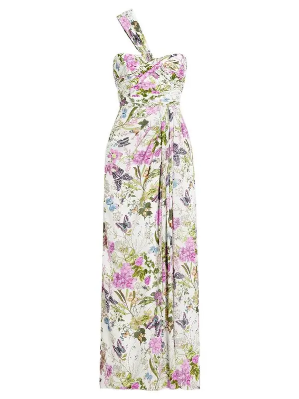 Badgley Mischka One-shoulder Floral-print Crepe Maxi Dress - Pink