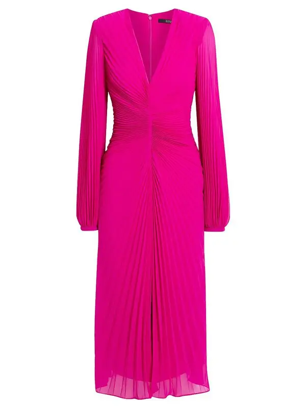 Badgley Mischka Plissé Chiffon Midi Dress - Fuchsia