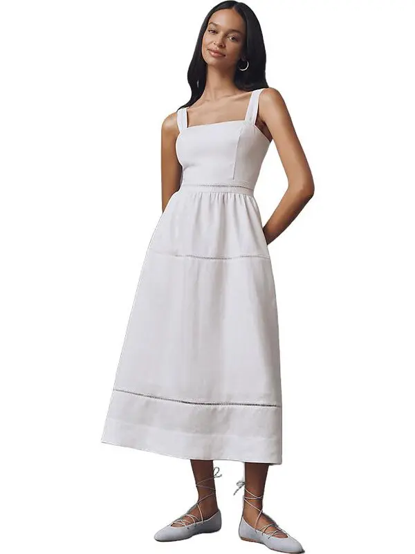 REFORMATION Everett Linen Midi Dress - White