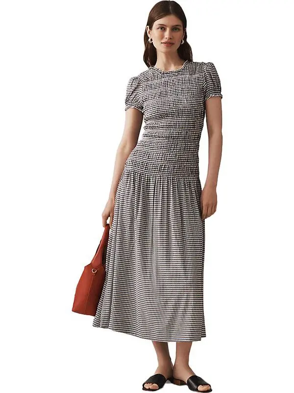 REFORMATION Kiria Puff-sleeve Smocked A-line Maxi Dress - Remy Check