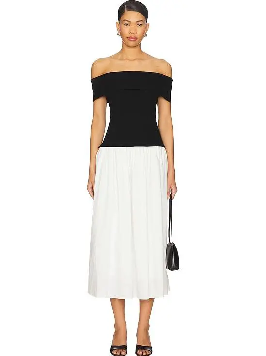 Central Park West Darcy Mixed Media Off Shoulder Dress - Black & White