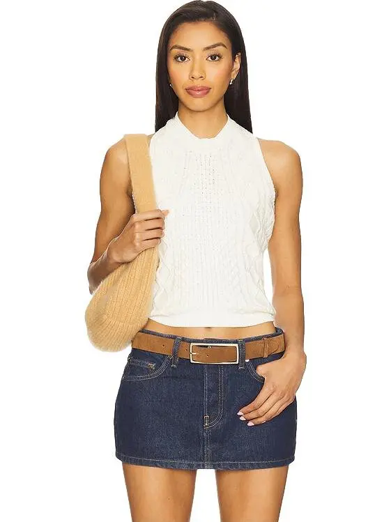 Central Park West Junie Cabled Halter Top - White