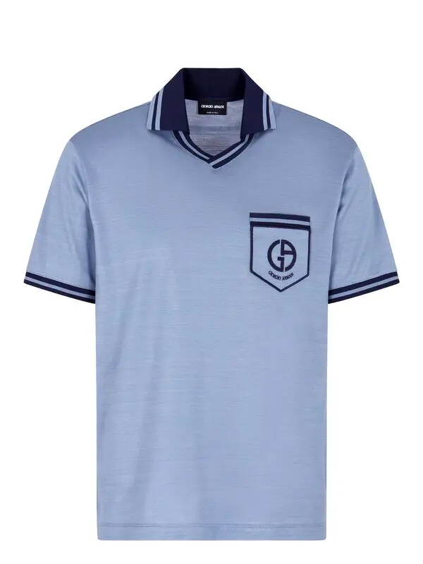 Giorgio Armani Silk Piqué Jersey Polo Shirt - Light_blue