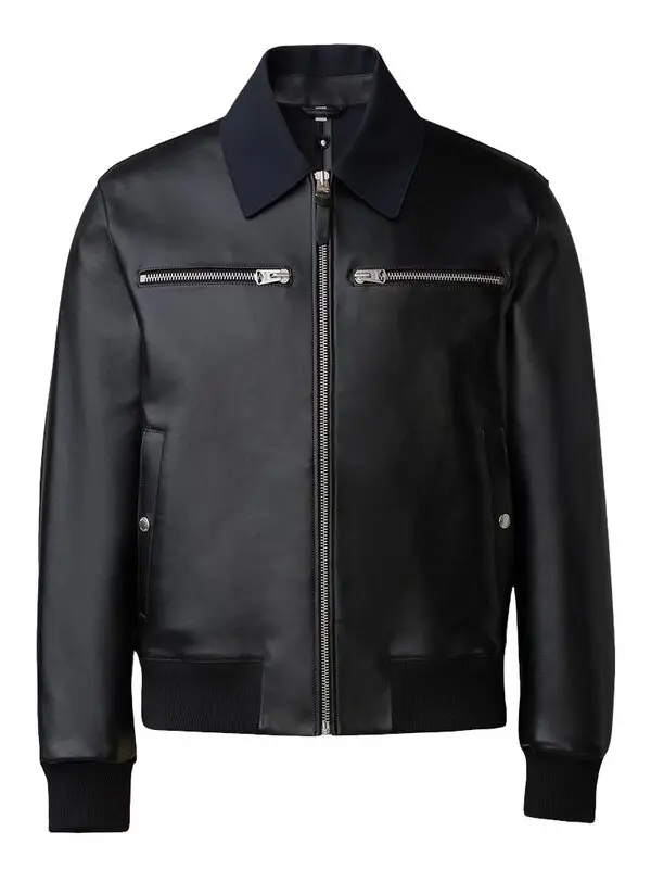 Mackage Knox Leather Blouson Jacket With Zipper Pockets - Black