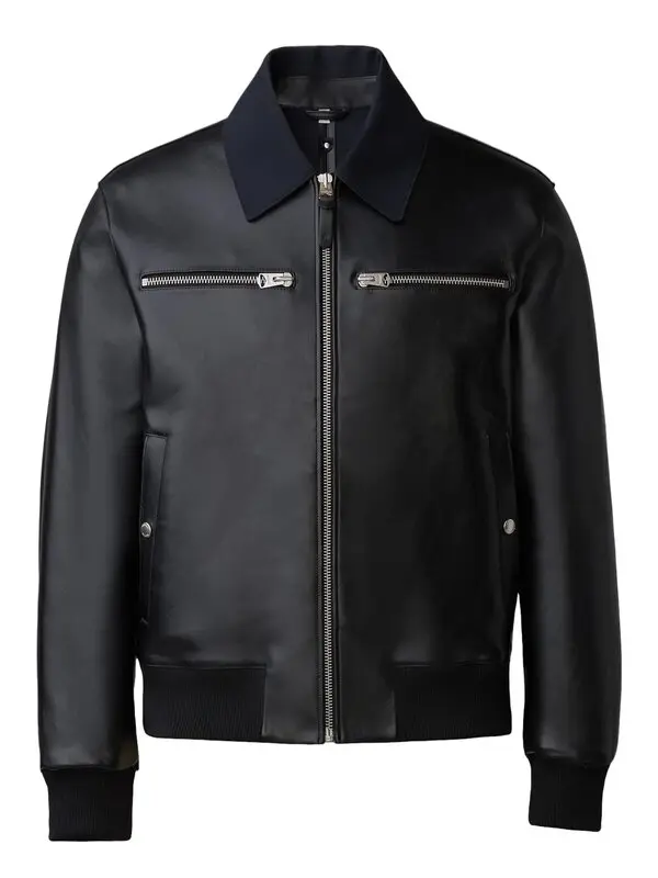 Mackage Knox Leather Blouson Jacket With Zipper Pockets - Black