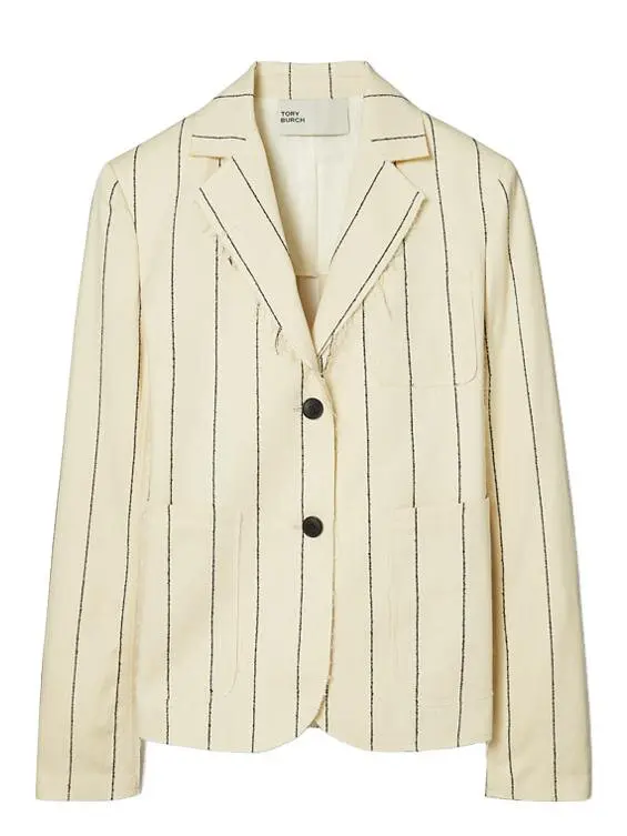 Tory Burch Striped Cotton Blazer - Ivory/navy