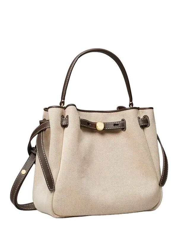 Tory Burch Romy Canvas Bucket Bag - Dusty Almond/bianco White