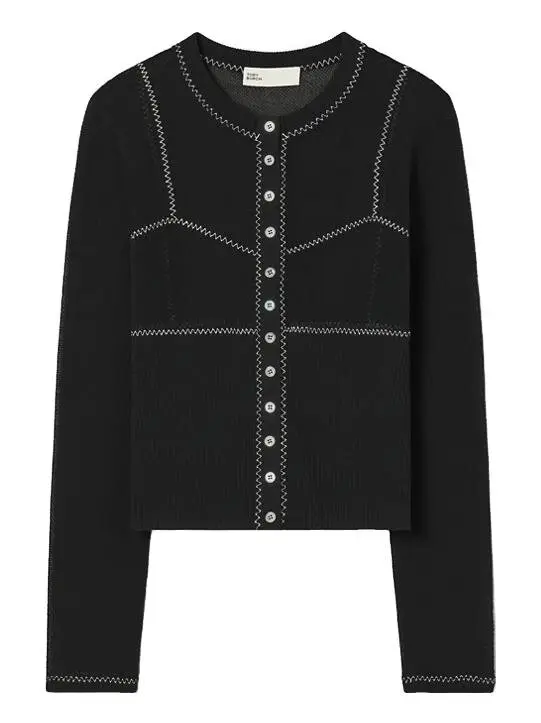 Tory Burch Cotton And Nylon Mesh Cardigan - Black