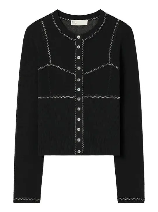 Tory Burch Cotton And Nylon Mesh Cardigan - Black