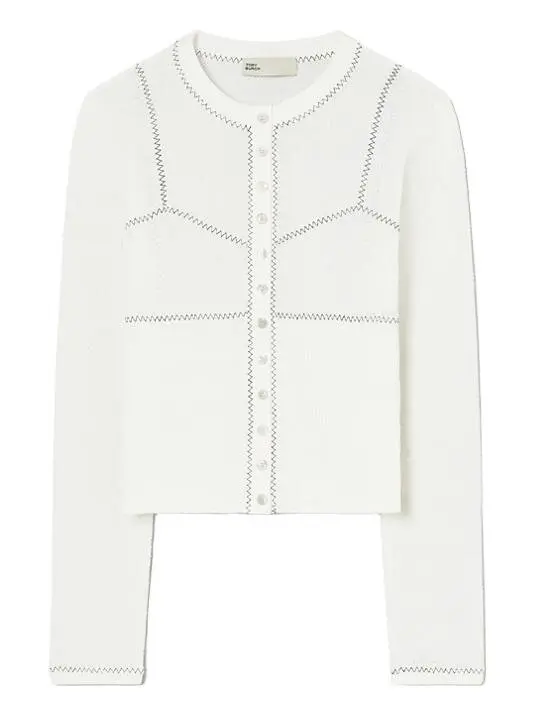 Tory Burch Cotton And Nylon Mesh Cardigan - White