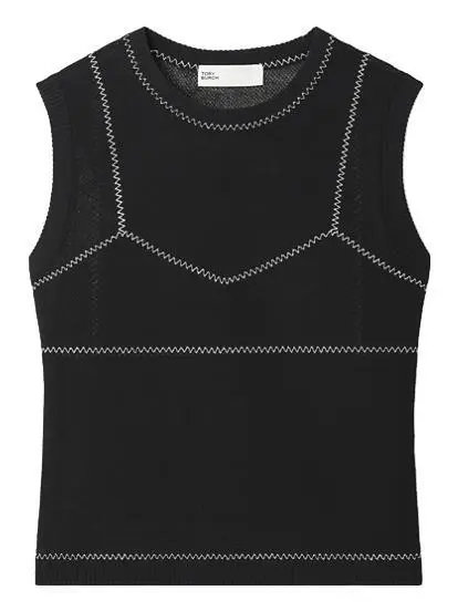 Tory Burch Cotton And Nylon Mesh Top - Black