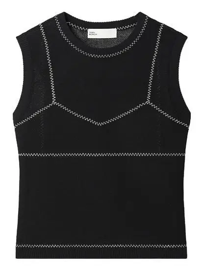 Tory Burch Cotton And Nylon Mesh Top - Black