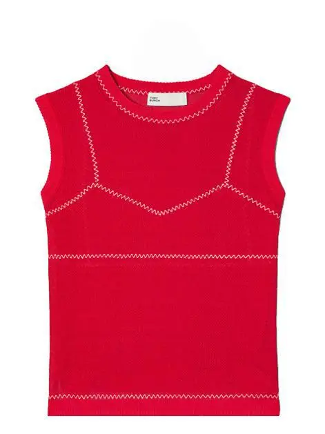 Tory Burch Cotton And Nylon Mesh Top - Bright Red/white