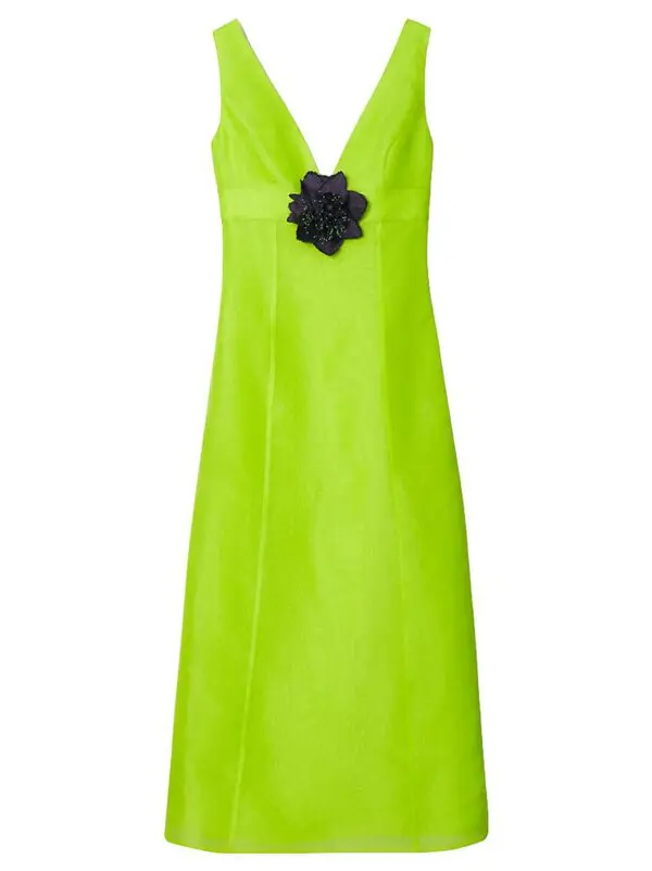 Tory Burch Sleeveless Silk Organza Dress - Vivid Lime