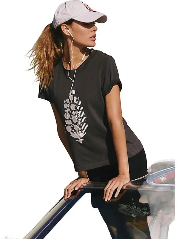Free People Care Game Time Logo Tee - Black Ground White Logo