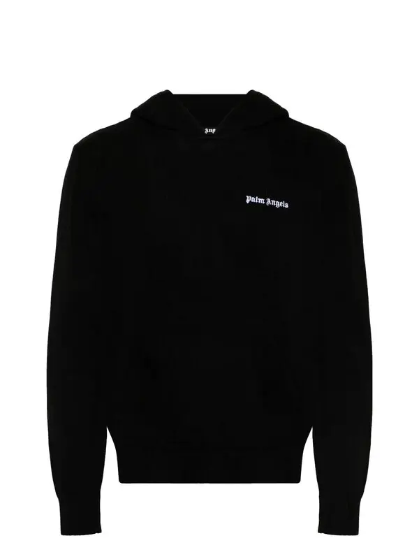 Palm Angels Logo-embroidered Knitted Hoodie - Black