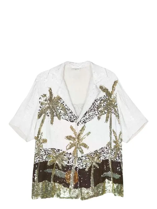 P.a.r.o.s.h Palm Tree-print Sequin-embellished Shirt - White