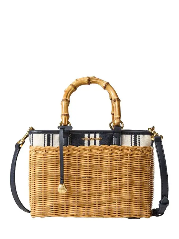 Veronica Beard Porto Wicker Stripe Canvas Bag - Natural Wicker/ Navy Stripe