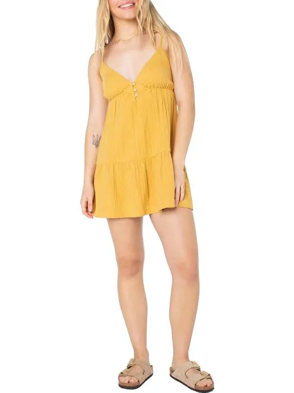 Roxy Warm Rays Cotton Minidress - Amber Gold Solid