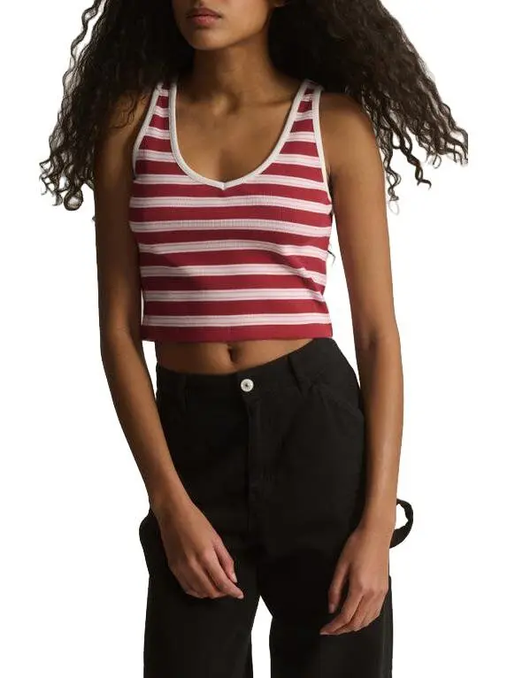 Brooklyn Industries Striped Rib Crop Tank - Garnet Stripe