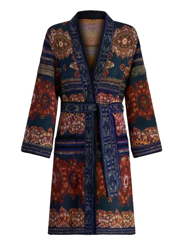 Etro Paisley-print Belted Trench Coat - Blue