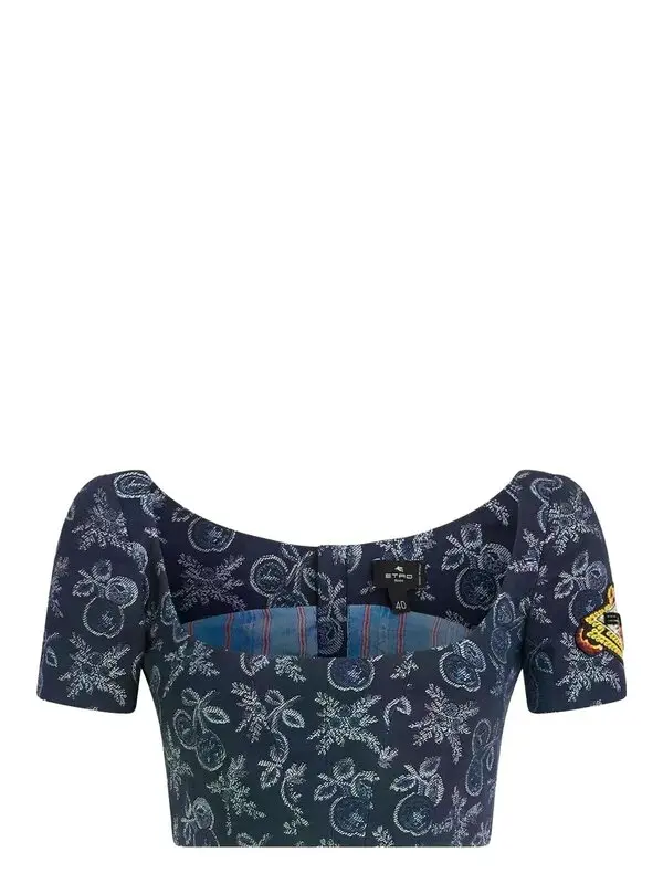 Etro Floral-jacquard Crop Top - Blue
