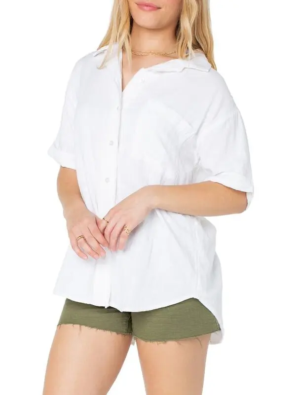 Roxy Maile Cotton Gauze Button-up Shirt - Snow White Solid