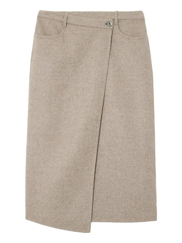 Brunello Cucinelli Asymmetric Brushed-wool Midi Wrap Skirt - Neutrals