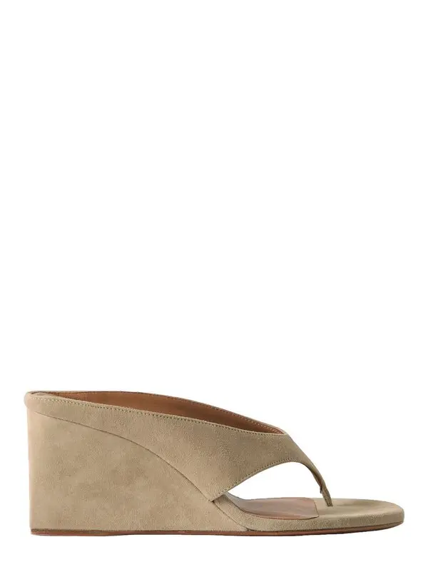 Alaïa Tong 75 Suede Wedge Sandals - Neutrals