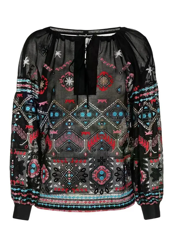 Ermanno Scervino Embroidered Long-sleeve Blouse - Black