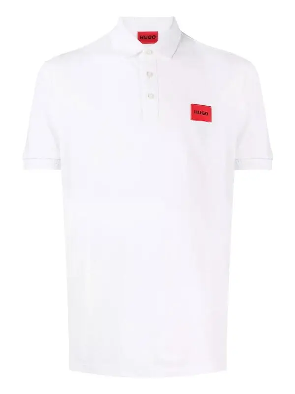 Hugo Cotton-piqué Slim-fit Polo Shirt With Logo Label - White