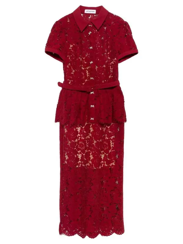 SELF-PORTRAIT Lace Peplum Dress - Red