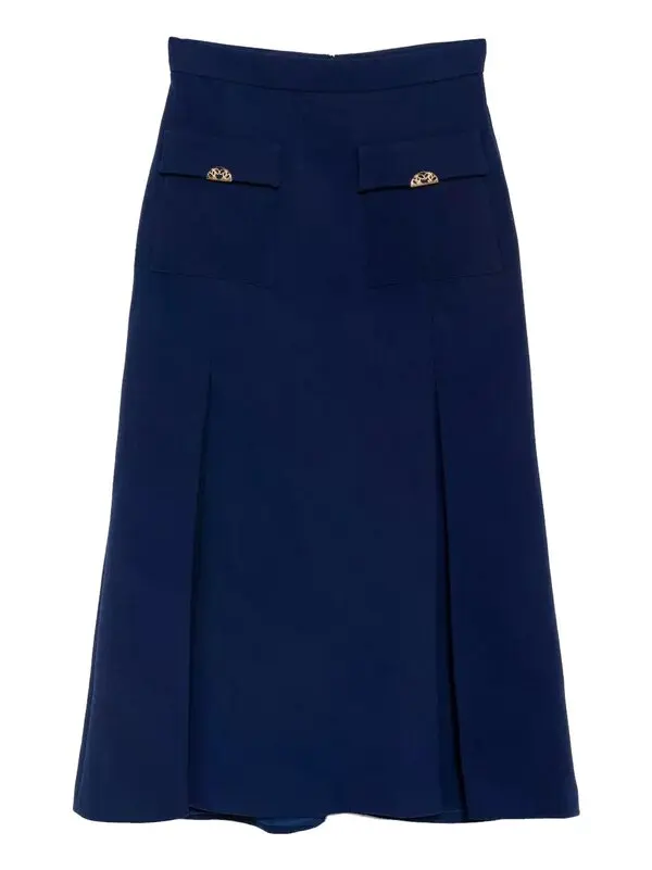 Elie Saab Wool Crepe Midi Skirt - Blue