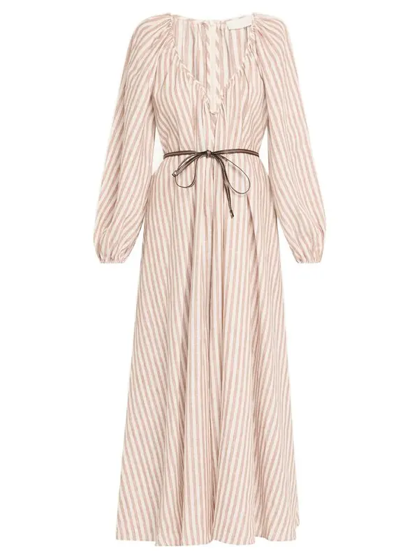 Zimmermann Striped Maxi Dress With Leather Belt - Tan Stripe