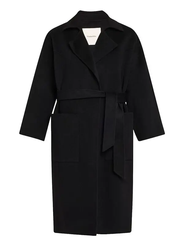 Nanushka Alamo Wool-blend Long Wrap Coat - Black