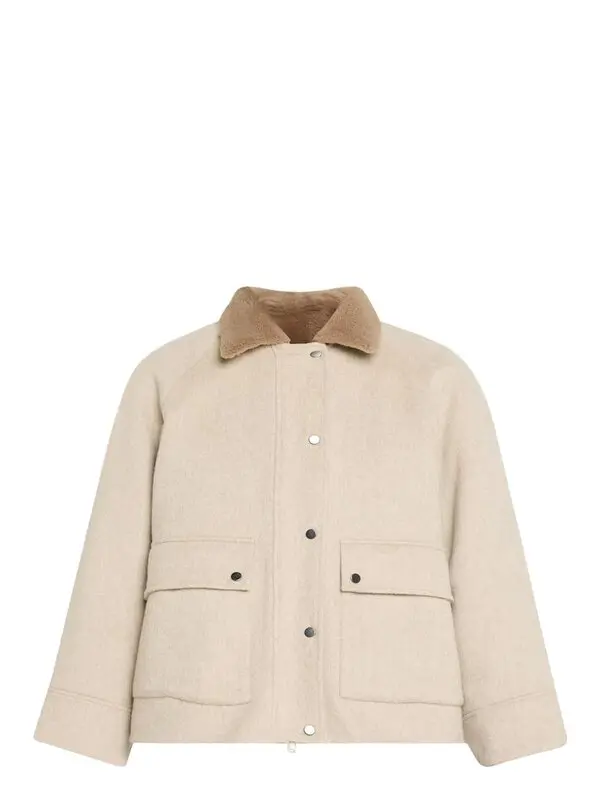Brunello Cucinelli Cashmere Coat With Sheep Shearling Liner And Collar - Greige