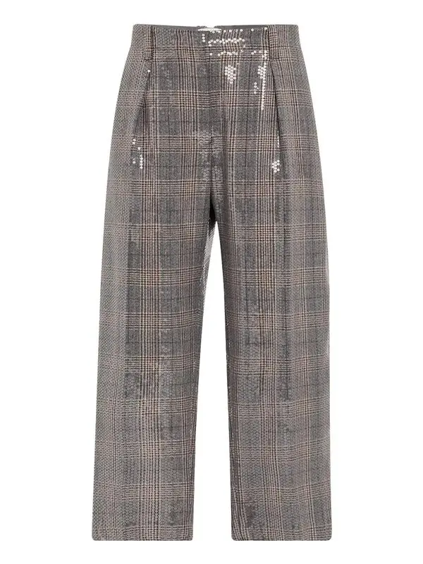 Brunello Cucinelli Sequin-embellished Check Print Trousers - Antracite