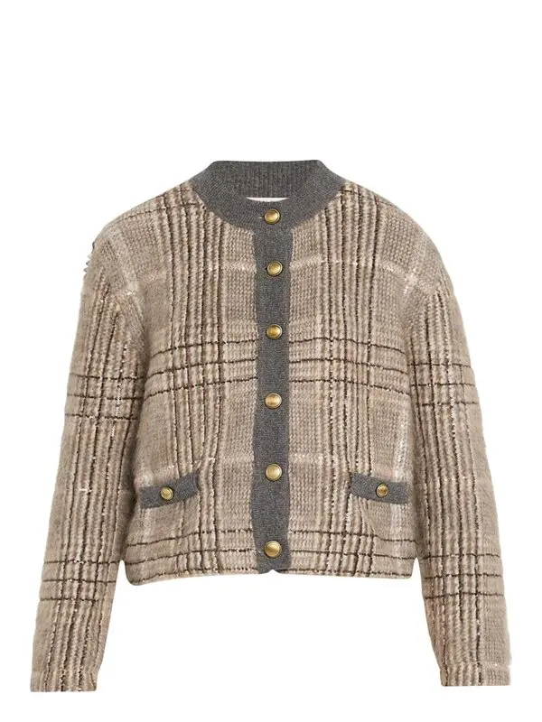 Brunello Cucinelli Cashmere-mohair Paillette Check Jacquard Cardigan - Grey Multi