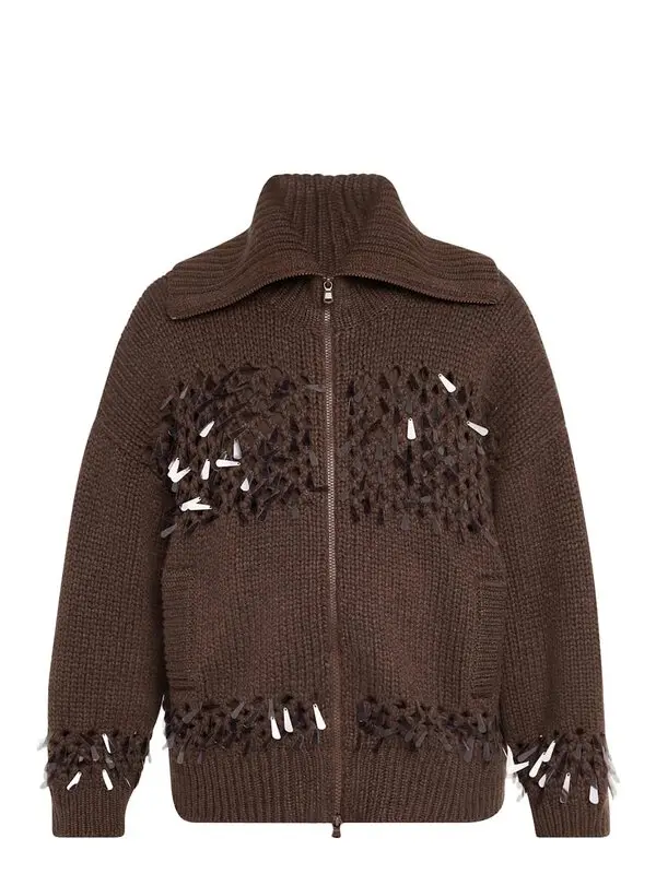 Brunello Cucinelli Cashmere Sequined Zip Cardigan - Chocolate