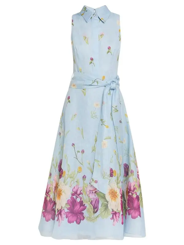 Rickie Freeman For Teri Jon Floral-print Midi Shirtdress - Light Blue Multi