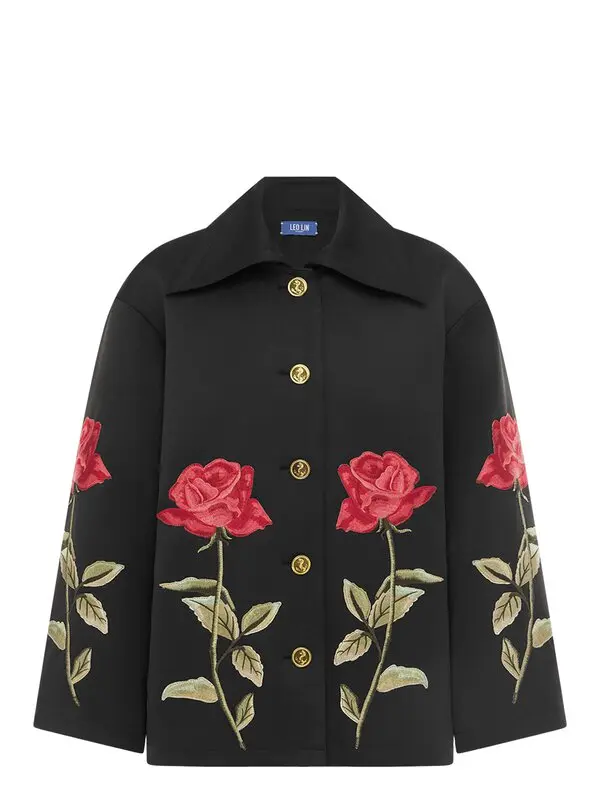 LEO LIN Leyna Embellished Rose Jacket - Black
